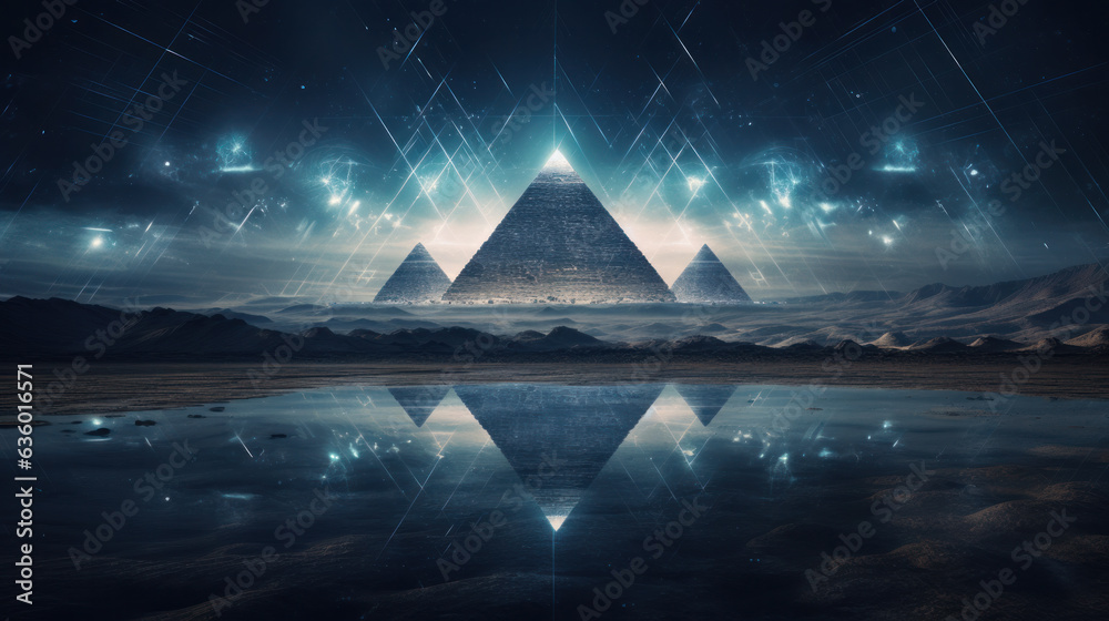 Futuristic abstract night neon background based on Pyramids of Egypt at ...