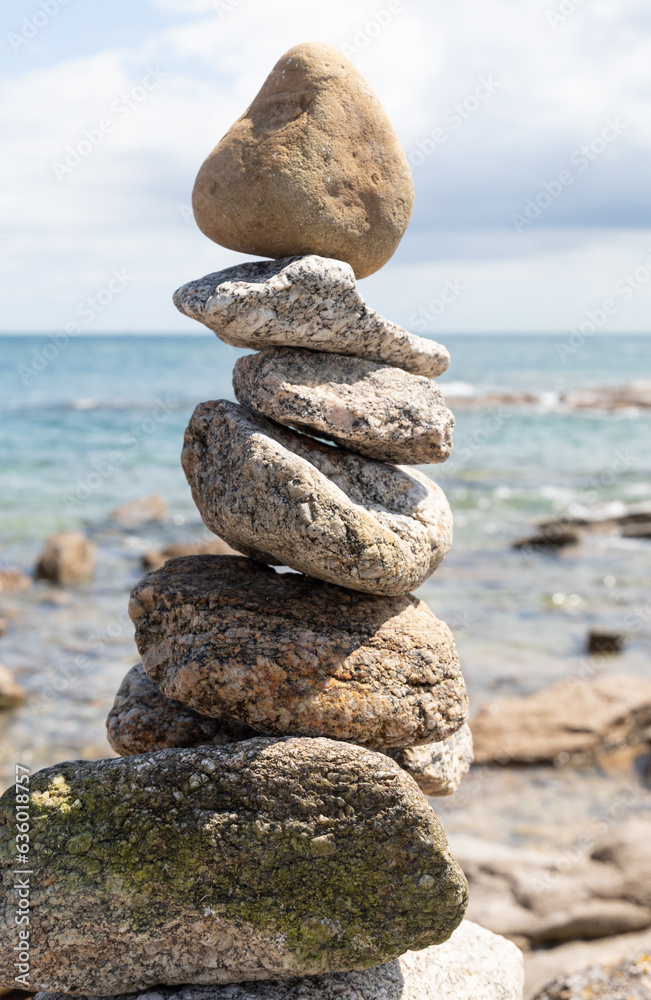 stack of stones on a beach in Normandie Stock Photo | Adobe Stock