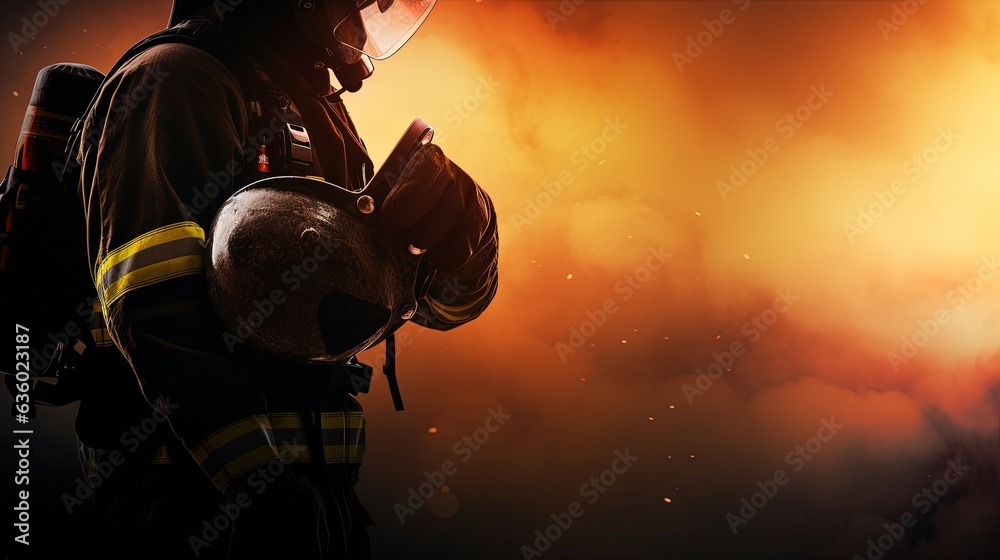 Firefighter team holding safety gear after duty working together to put ...