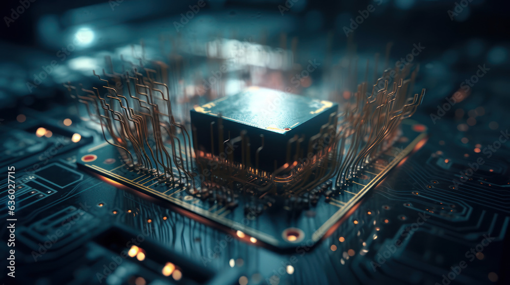 Abstract technology background of a quantum computing system with processor and electronic ...