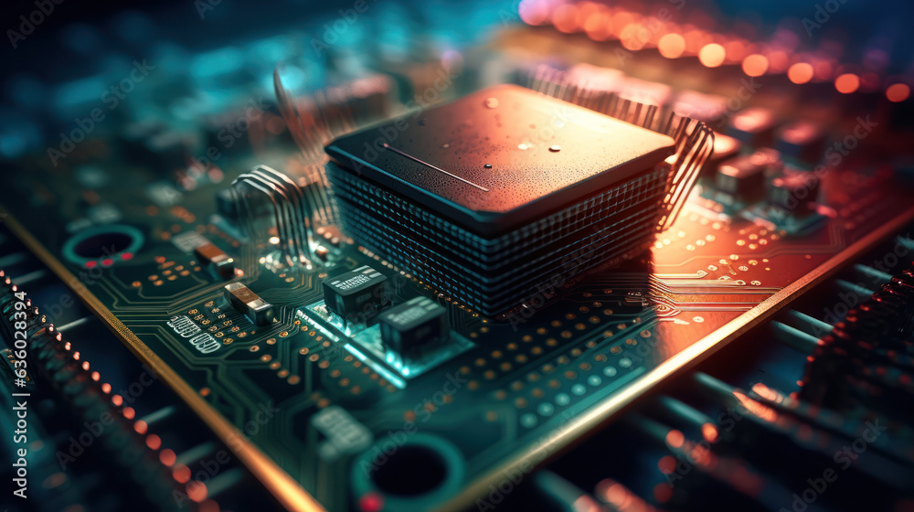 Abstract technology background of a quantum computing system with processor and electronic ...