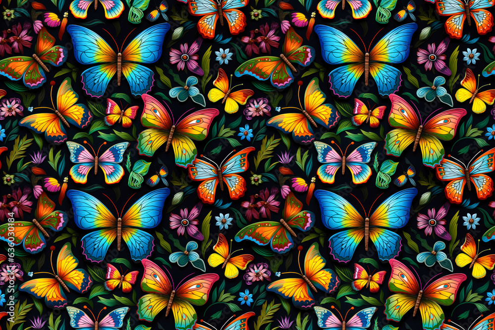 Butterflies alebrije folk art seamless texture, tiling pattern ...