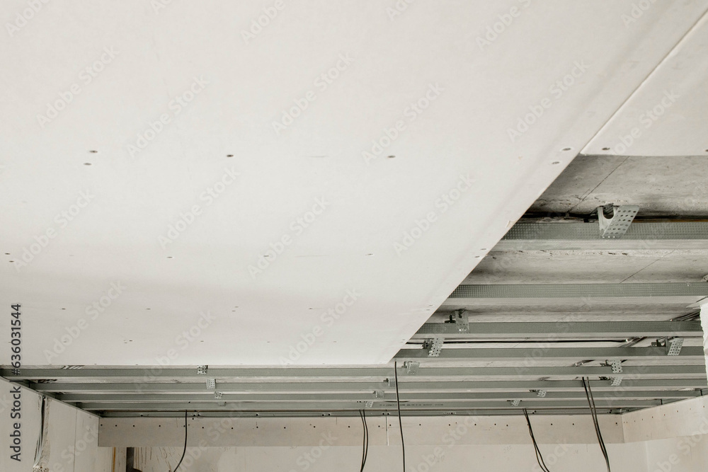 Suspended ceiling structure with profiles for installation of ceiling ...