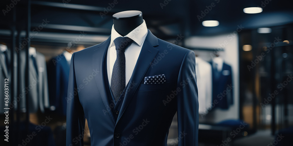 Men shirt in form of suits in dark navy blue colors on mannequin in ...