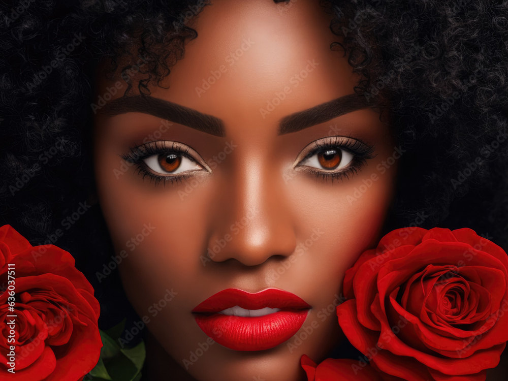 A beautiful Afro-American woman captivates with her striking gaze ...