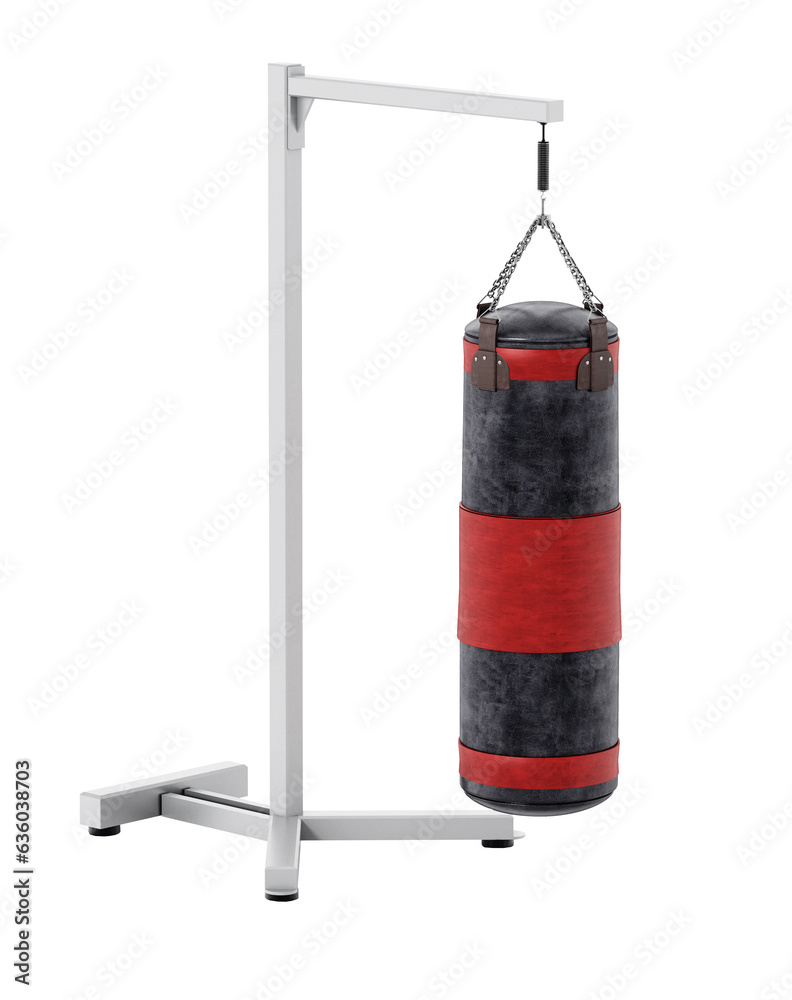 Boxing sandbag hanging on the chain on transparent background. 3D ...