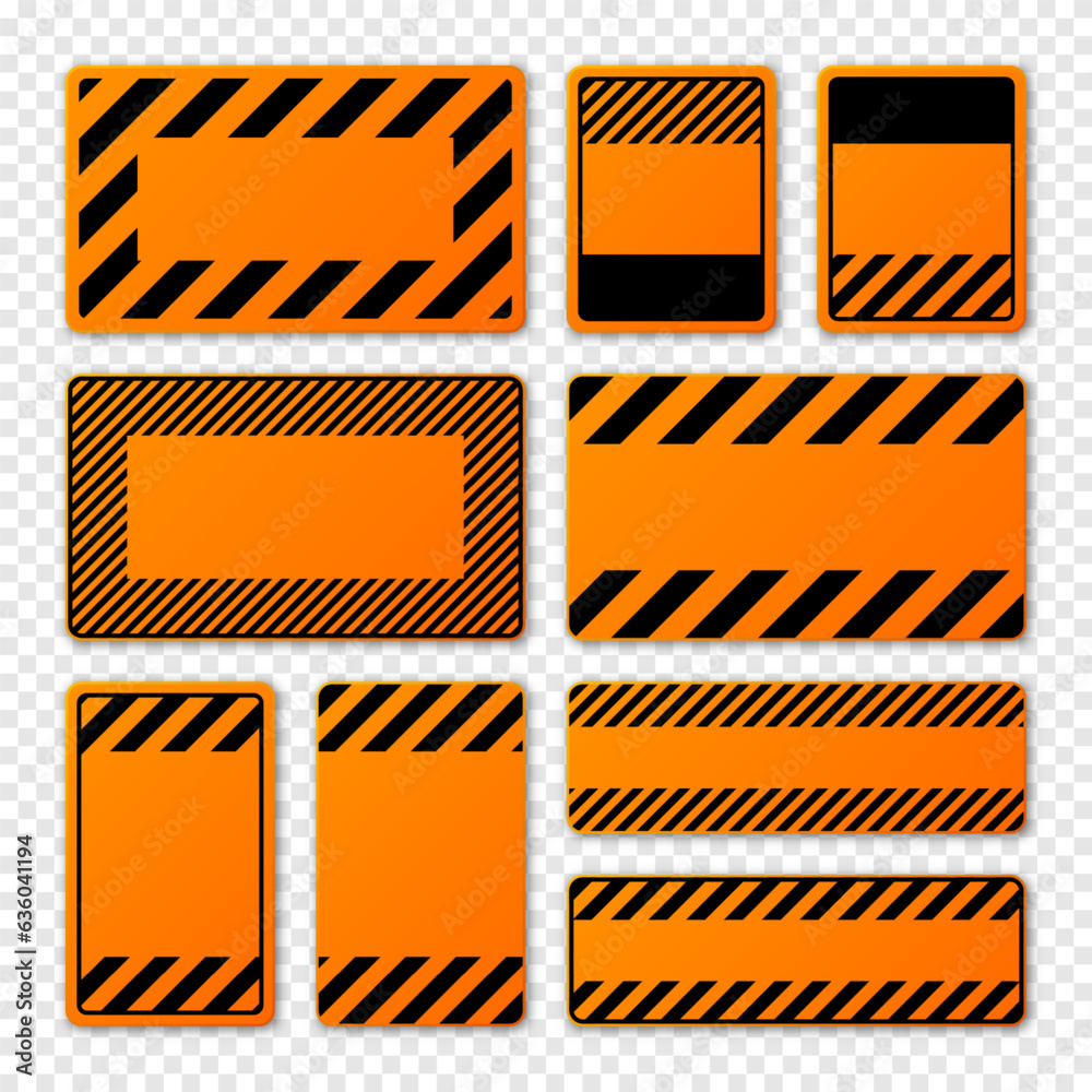 Various blank orange warning signs with diagonal lines. Attention ...