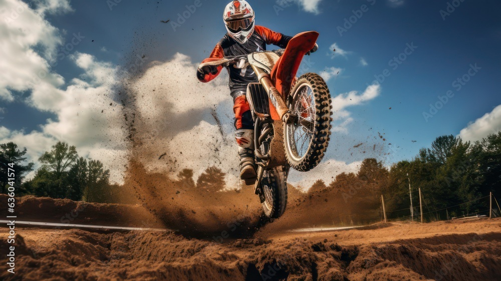 Motocross driver jumping over obstacle created with Generative AI Stock ...