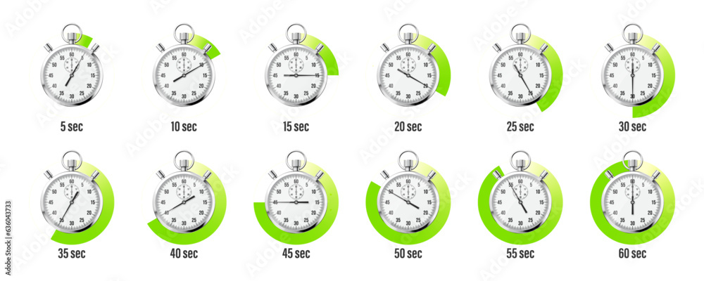 Realistic classic stopwatch. Shiny metal chronometer, time counter with ...