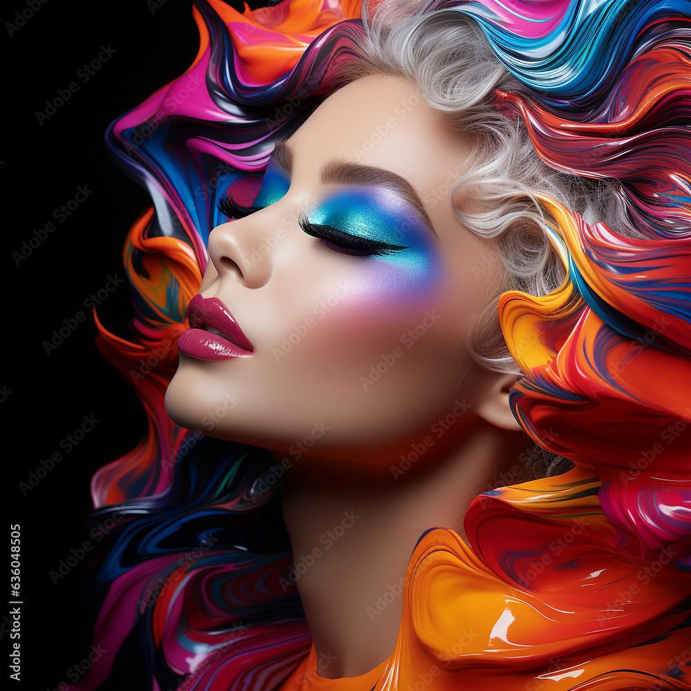 Chromatique Chic: A Woman's Face Painted with Acrylic Unveils Freedom ...