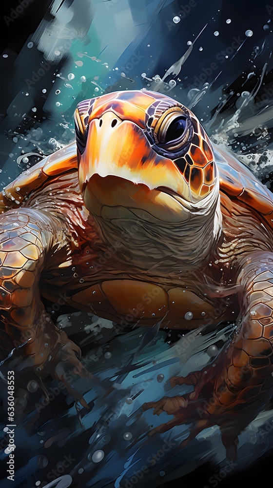 Beautiful watercolor sea turtle swimming in the sea, portrait wallpaper ...