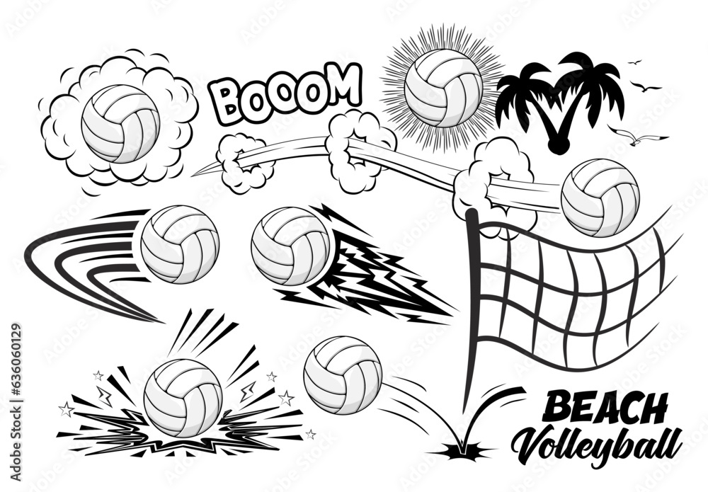 Poster Comic style beach volleyball elements template – Wall Art ...