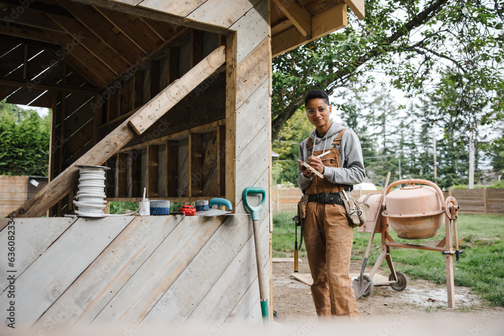 Skilled Carpenter at Work: Using Wood and Tools for Her Occupati Stock ...