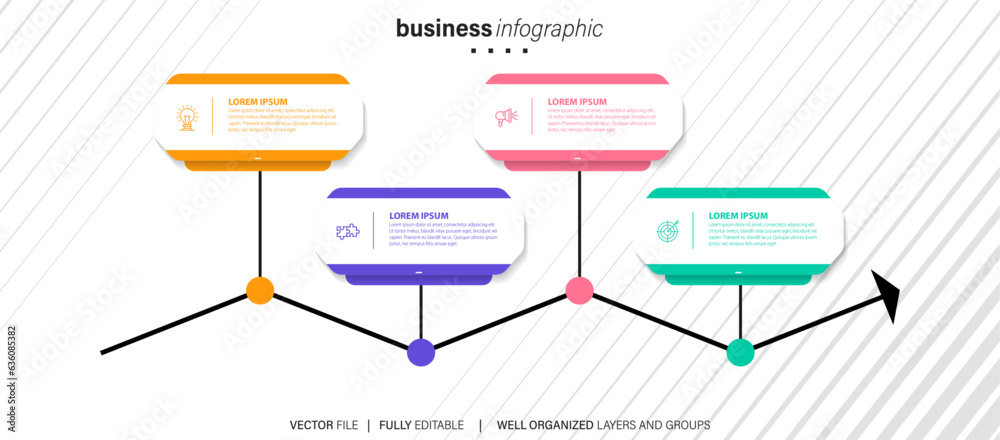 Modern 3D infographic template with 4 steps. Business circle template with options for brochure ...