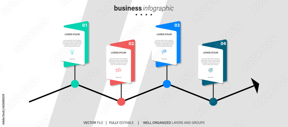 Line step infographic. 4 options workflow diagram, circle timeline ...