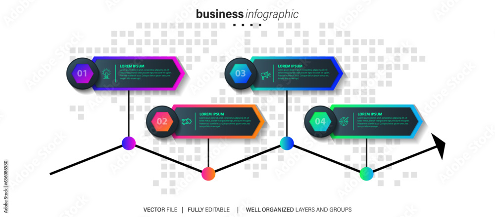 Line step infographic. 4 options workflow diagram, circle timeline ...