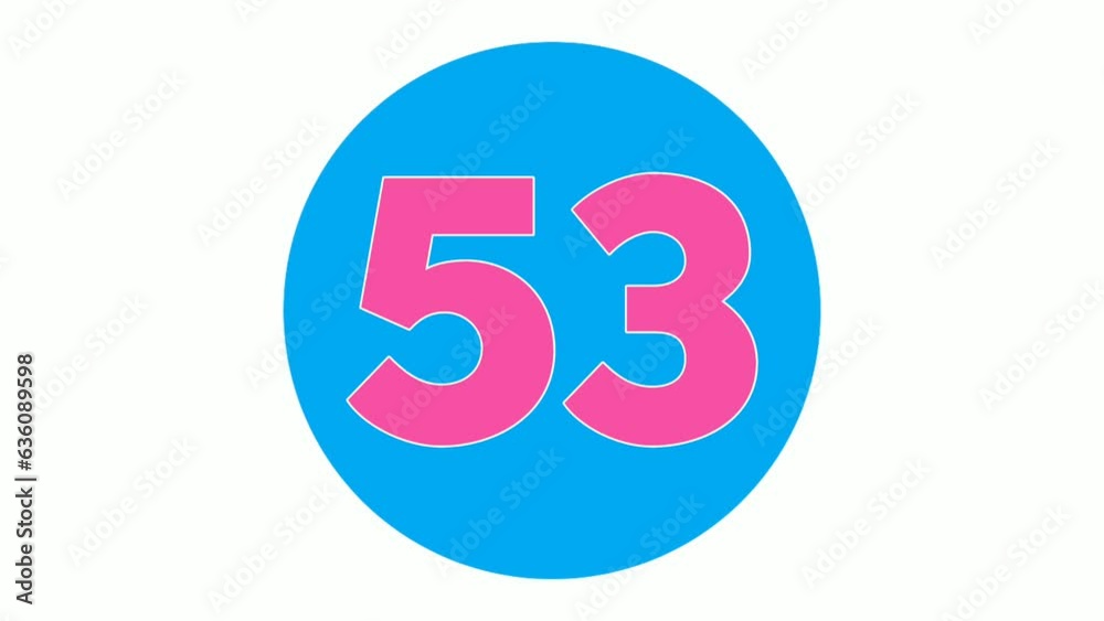 Number 53 fifty three sign symbol animation motion graphics on white ...