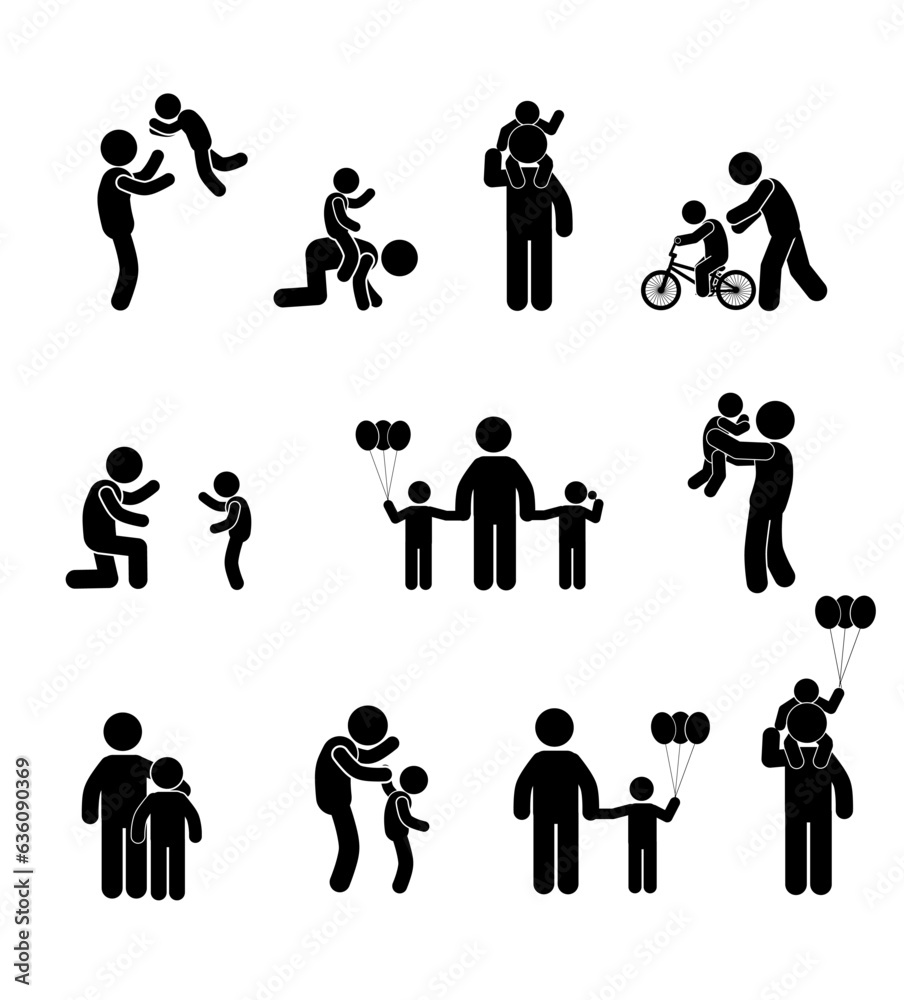 silhouette illustration, stick figure, stickman, father and son ...