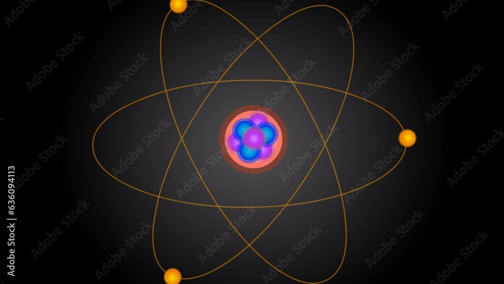 Atom structure animation. From detail to general. Three particles ...