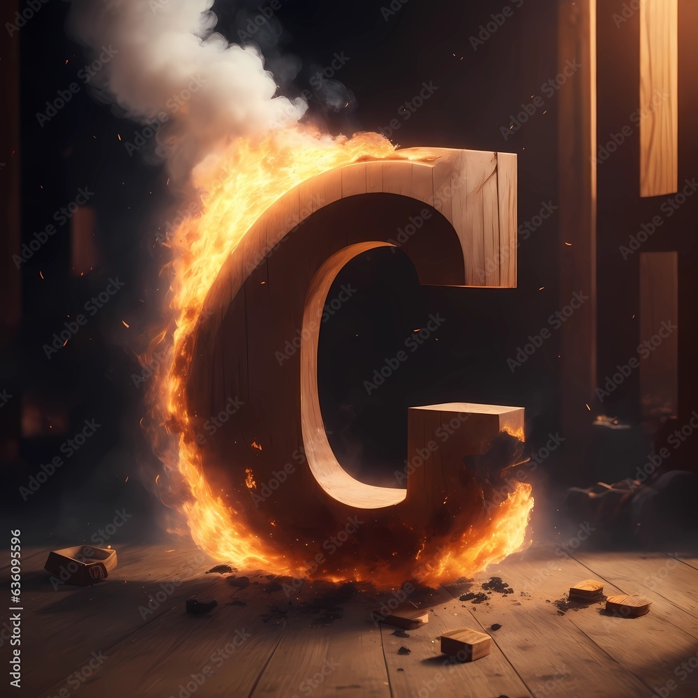 Letter c on fire image isolated at dark background, generative Ai art ...
