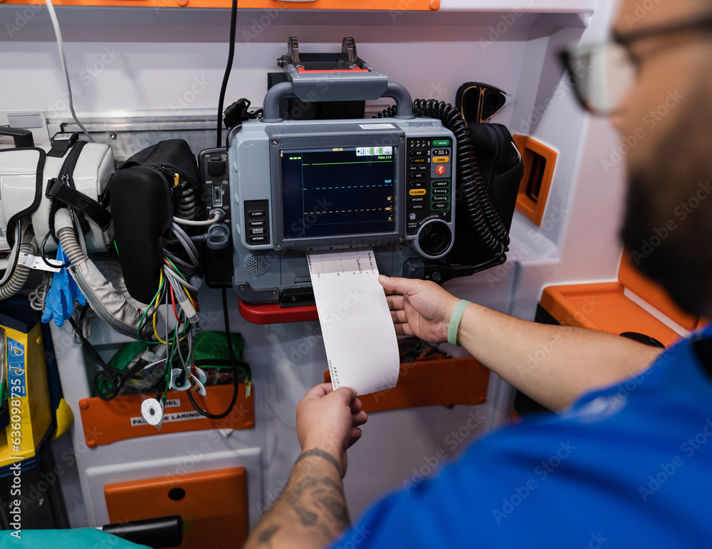 doctor using a defibrillator monitor Stock Photo | Adobe Stock