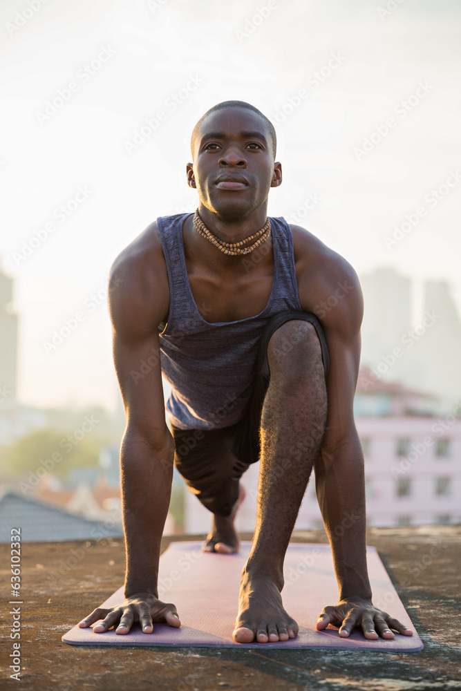 Man practicing low lunge forward or ashva sanchalanasana yoga pose ...
