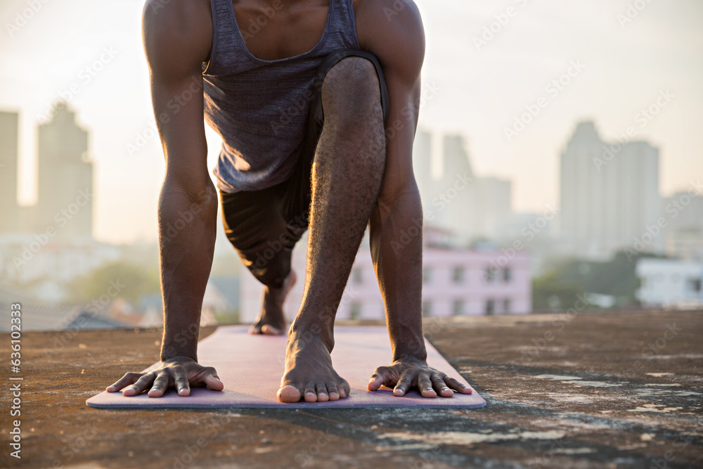 Man practicing low lunge forward or ashva sanchalanasana yoga pose ...