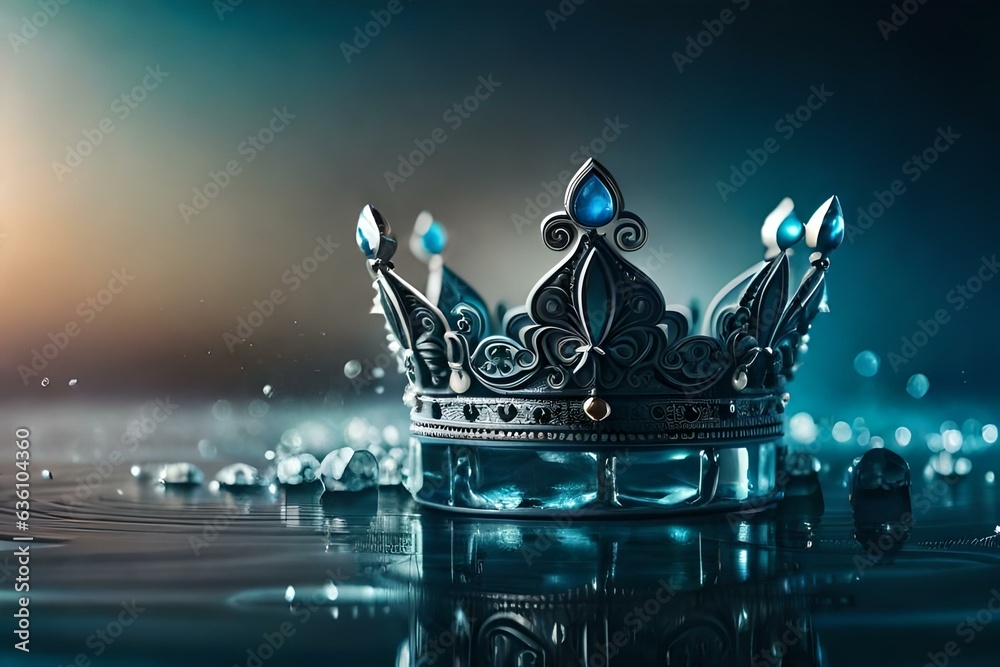 cyberpunk style, realistic close-up photo of a crown, ice cubes and ...