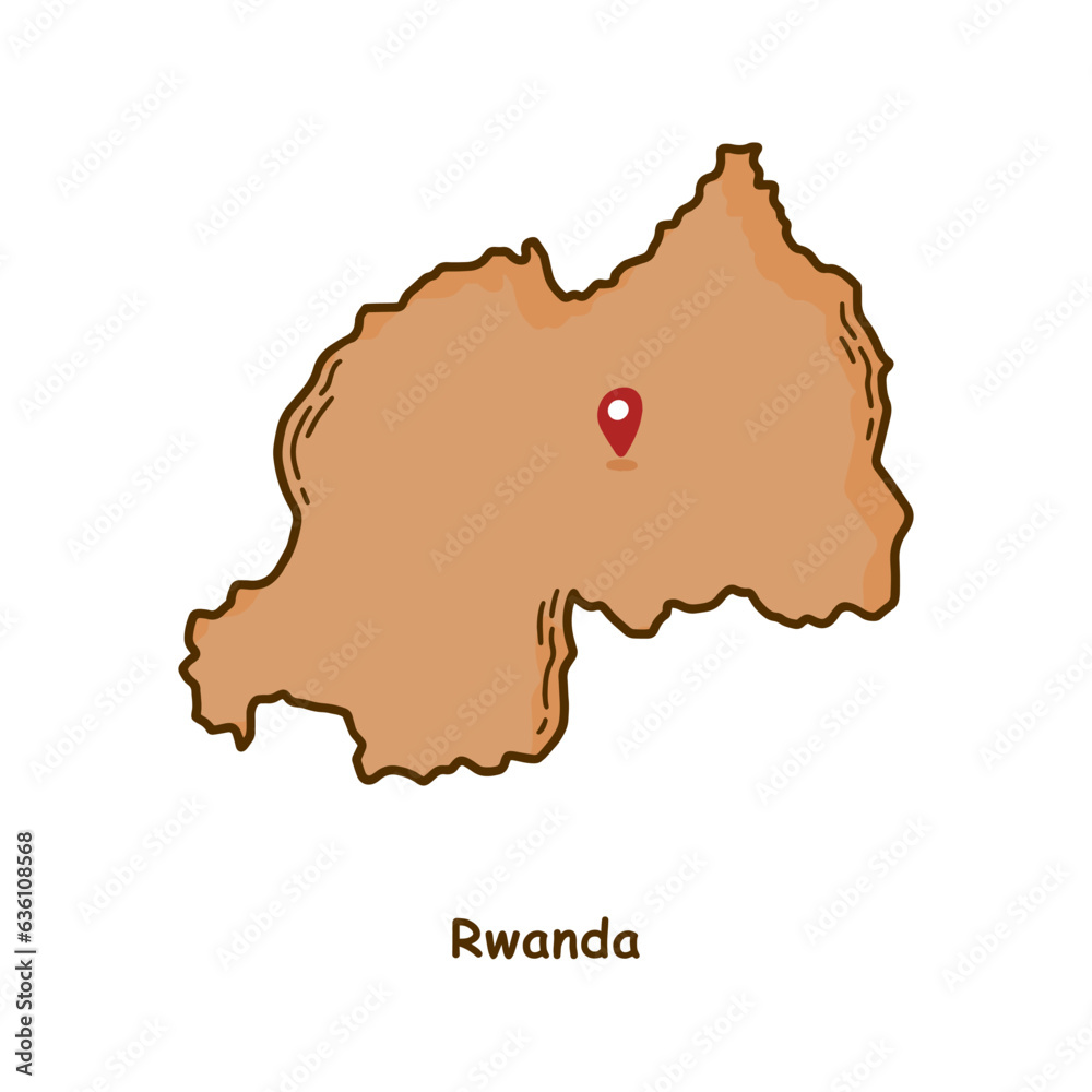Hand Drawn Map of Rwanda with Brown Color. Modern Simple Line Cartoon ...