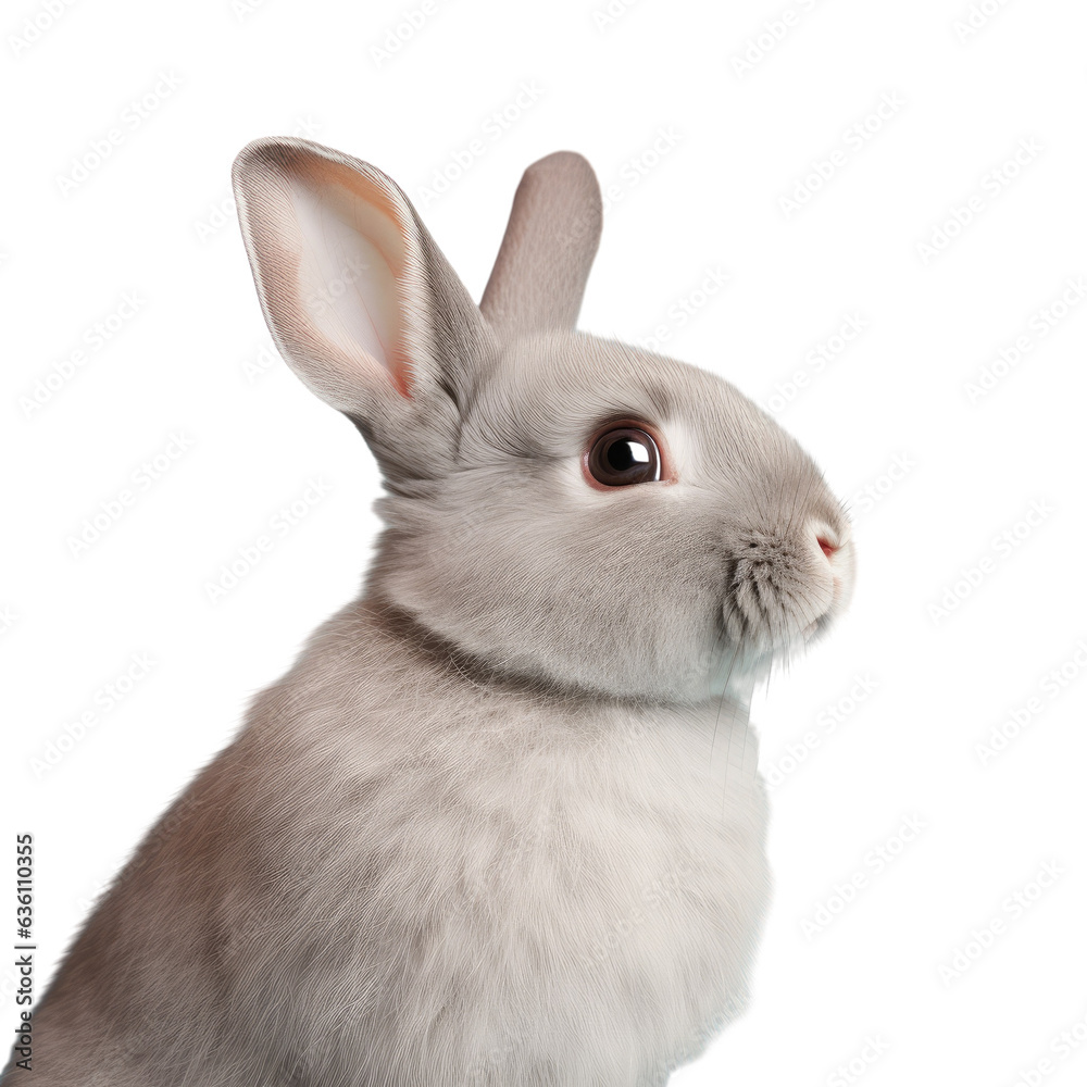 Gray netherland dwarf rabbit in profile on transparent background Stock ...