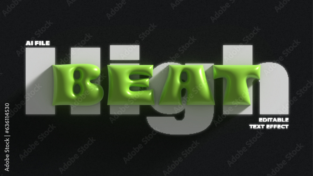 3d inflate high beat editable text effect Stock Vector | Adobe Stock