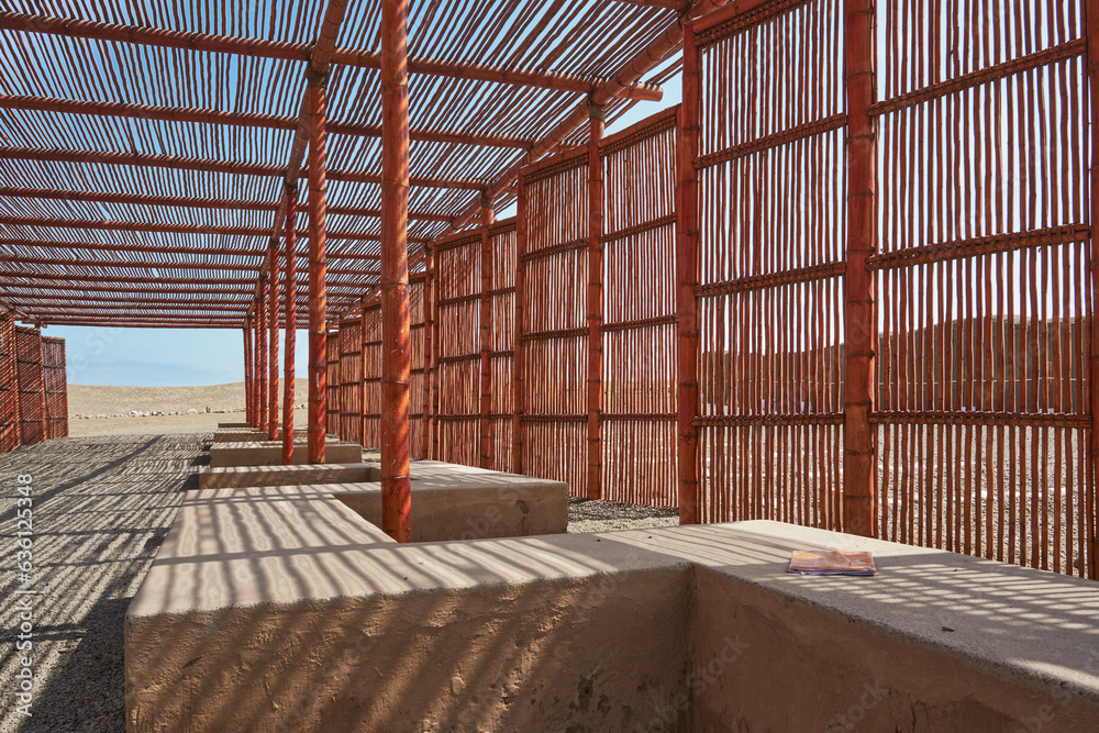 Artistic stop at the Chan Chan Museum in Trujillo, beautiful reed ...