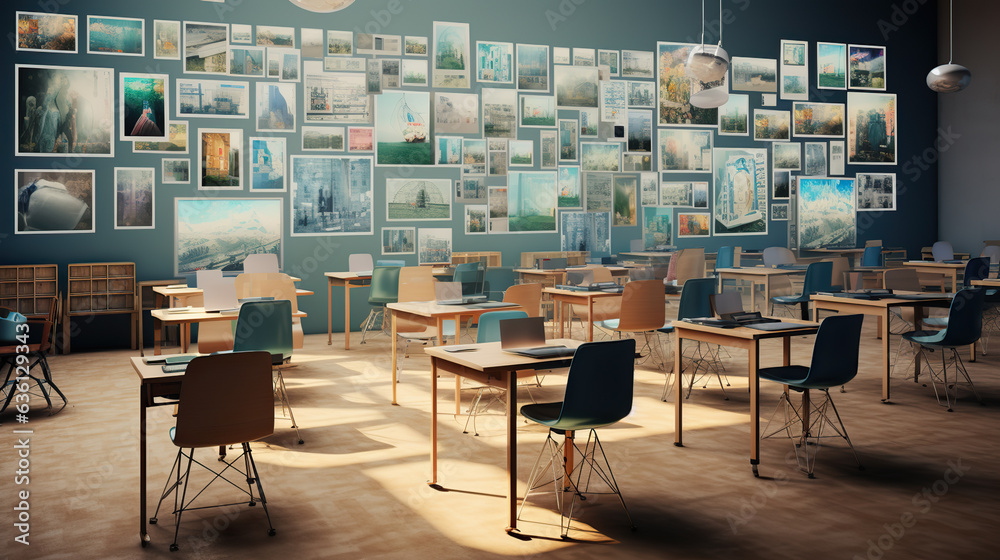 Generative ai picture collage of classroom interior with school desks ...