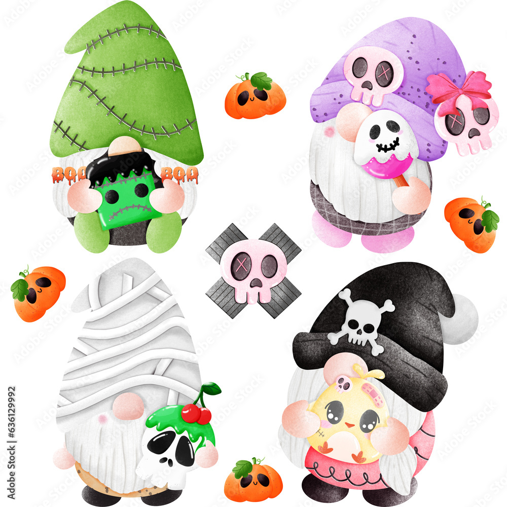 Set Of Happy Halloween With Cute Gnomes Vampire, Witches, Frankenstein ...