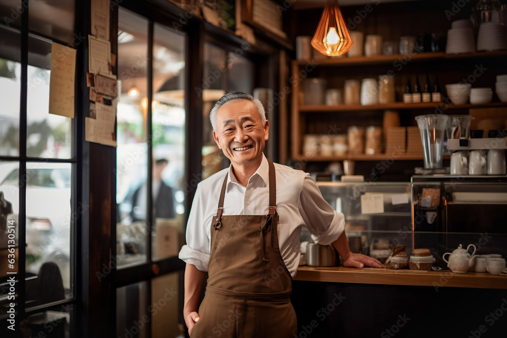 Senior barista Asian Grandpa coffee shop business owner Stock Photo ...