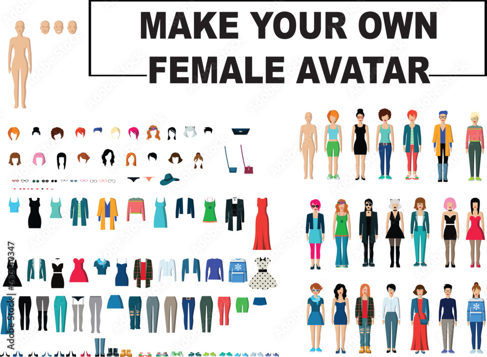 Make Female Avatar . women head and face constructor. All parts ...