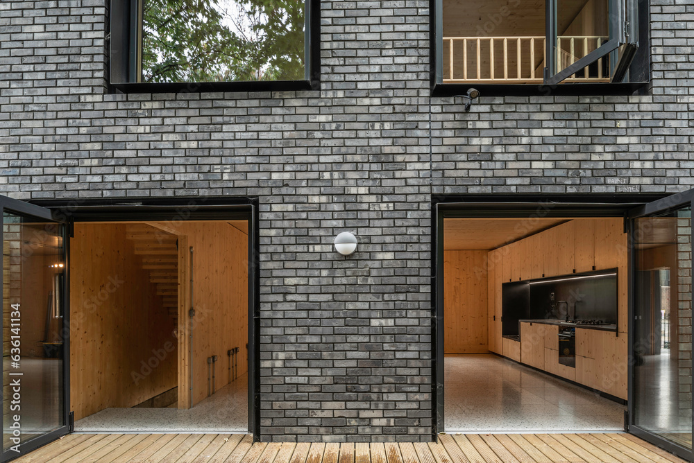 Sustainable house modern facade made of slate Stock Photo | Adobe Stock