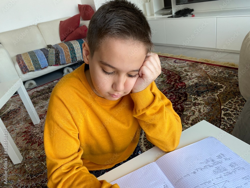 Cute young Boy Doing Math Problems Stock Photo | Adobe Stock