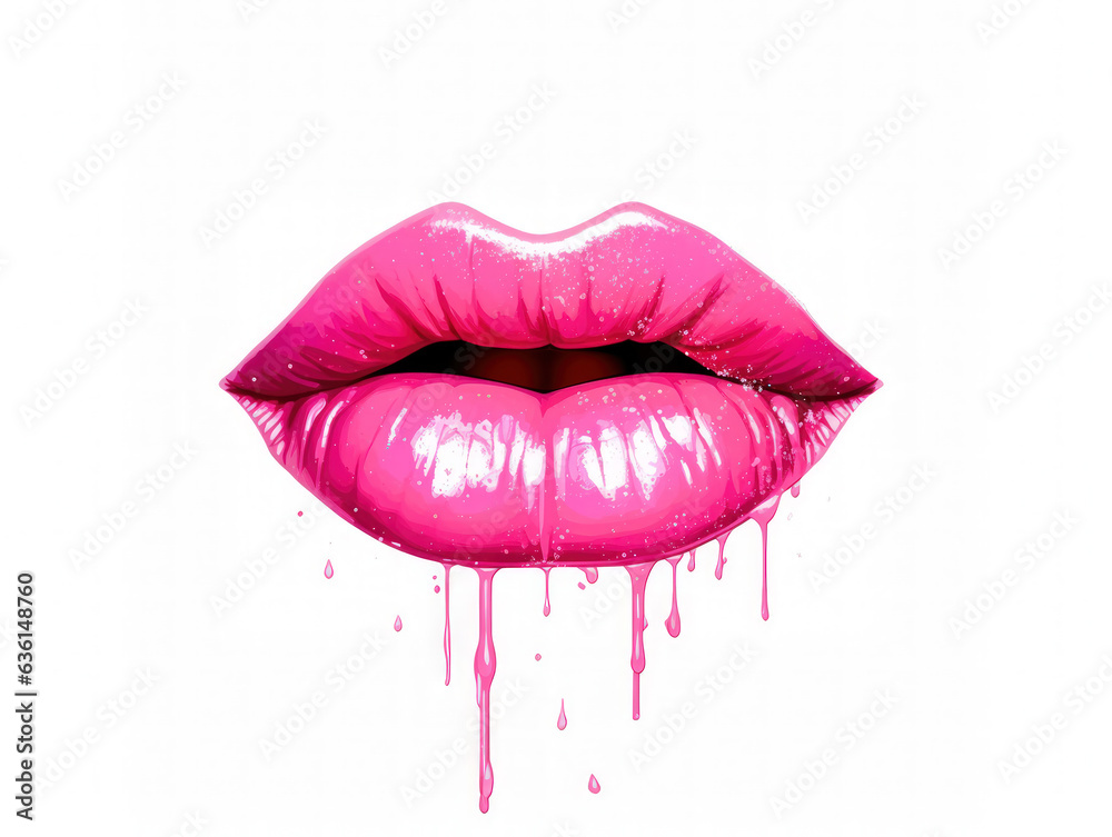 Cartoon lips dripping pink isolated white background Stock Illustration ...