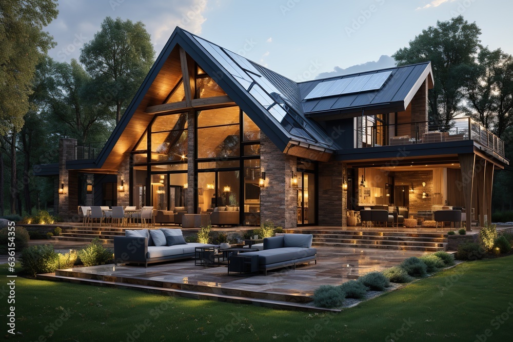 modern American ranch-style home, emphasizing single-story living, an ...