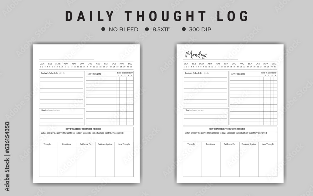 Daily Thought Log vector template Stock Vector | Adobe Stock