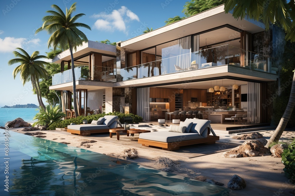 modern beachfront villa that maximizes ocean views, incorporating ...