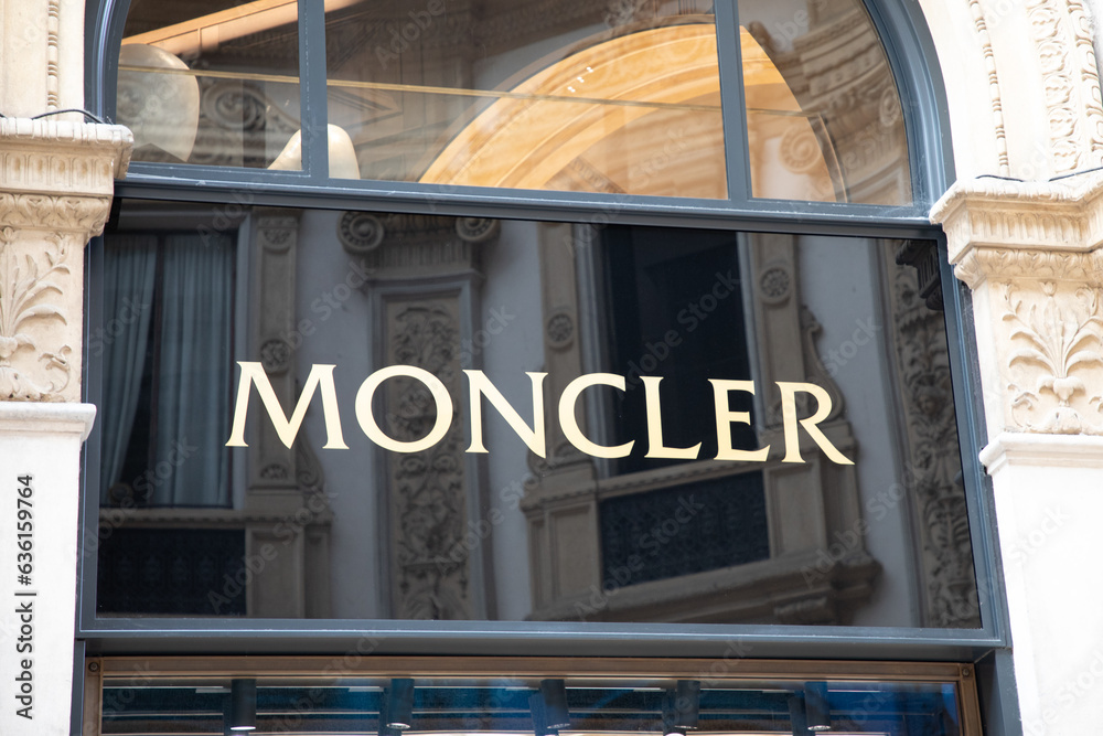 moncler store sign brand and text logo chain facade signage of Italian ...