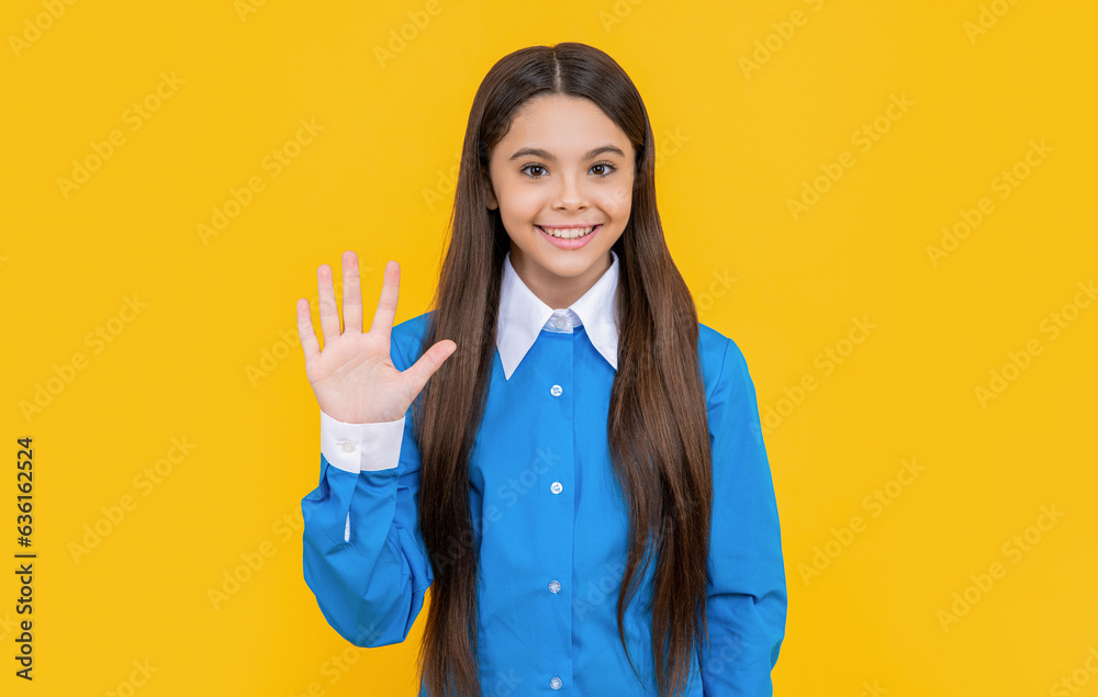 hello school year. back to school. teenager student has happy face ...