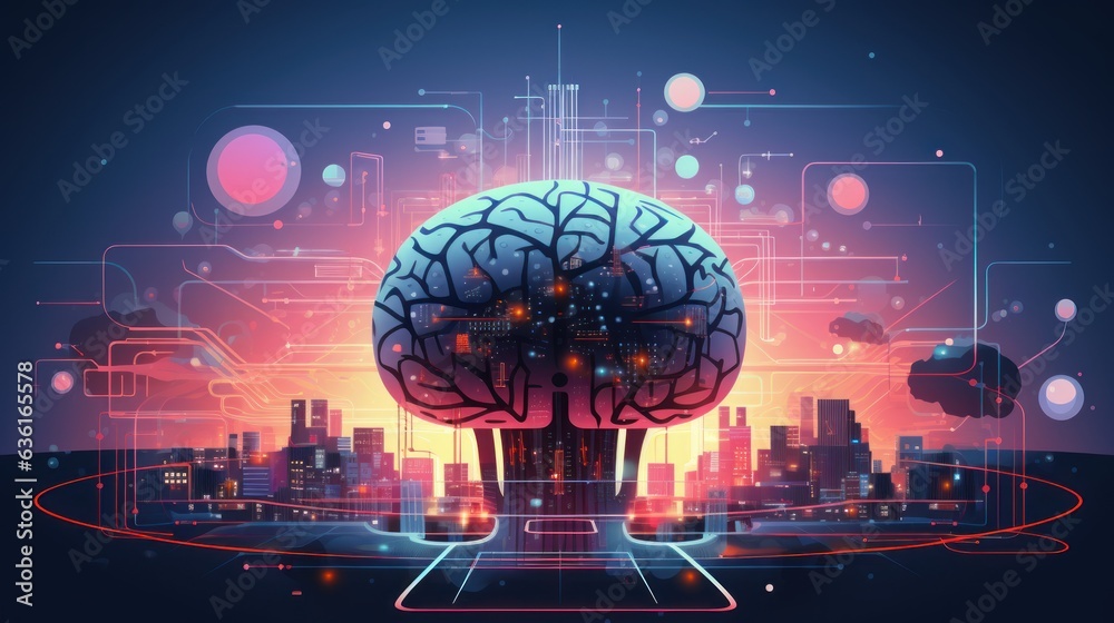 Mind Over Matter: a stylized brain surrounded by futuristic technology ...