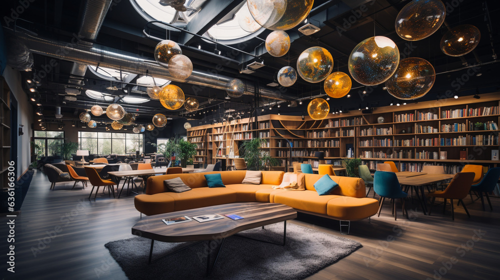 A beautifully designed office library with floor-to-ceiling bookshelves ...