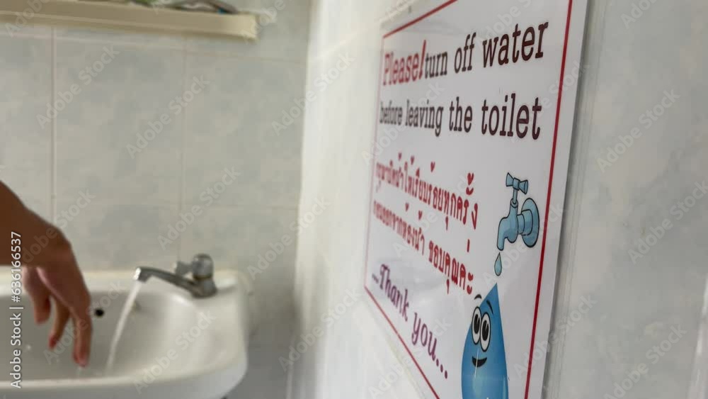 Stockvideo "Please turn off water before leaving the toilet" paper sign ...