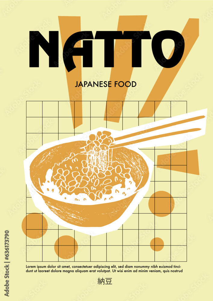 Japanese natto. Price tag or poster design. Set of vector illustrations ...