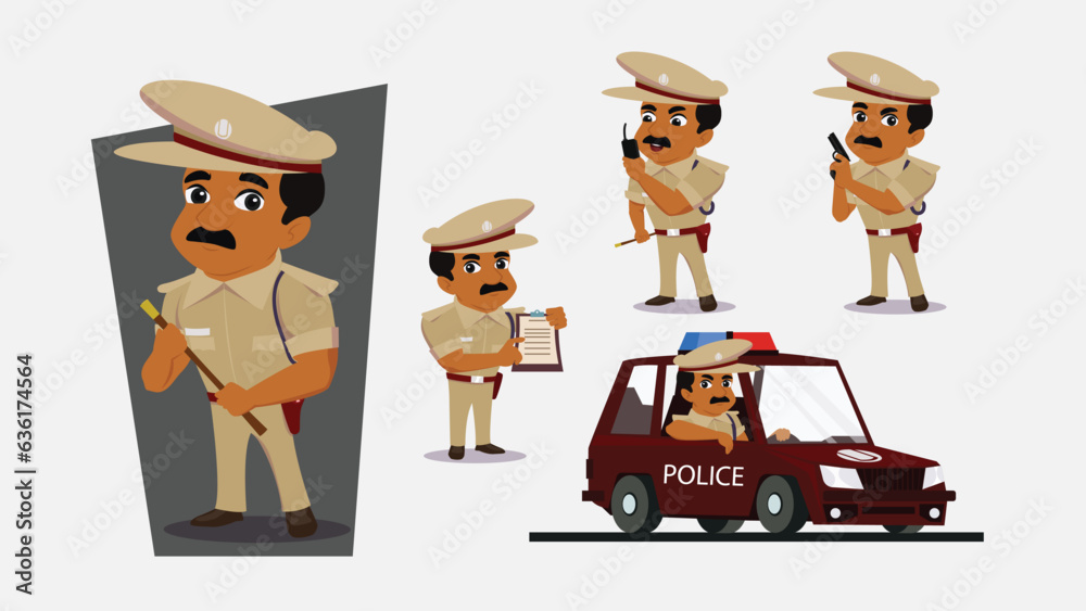Indian police man character poses and gestures set Stock Vector | Adobe ...