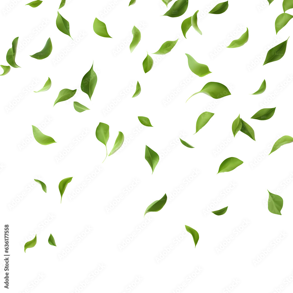 Flying green leaves on transparent background. Generative ai design ...
